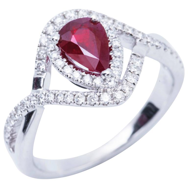 Pear Shape Ruby and Diamond Engagement Cocktail Ring 1.25 Carat For ...