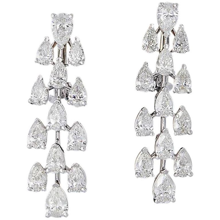 Pear Shape Diamond Gold Drop Earrings For Sale at 1stDibs