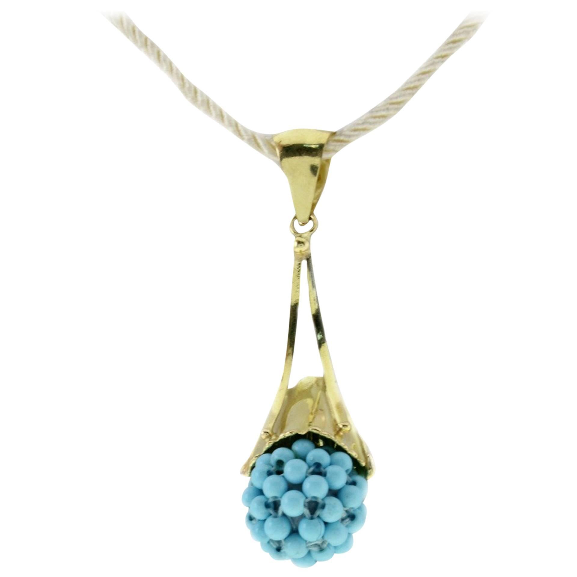 Turquoise Diamond Gold Pendant For Sale at 1stDibs