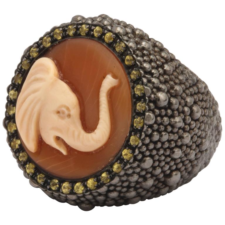 Amedeo Cameo Elephant Ring For Sale at 1stDibs
