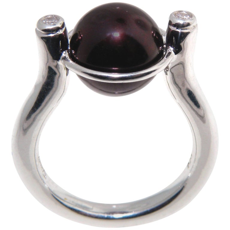 Luscious Chocolate Pearl and Diamond Cocktail Ring Estate Fine Jewelry ...