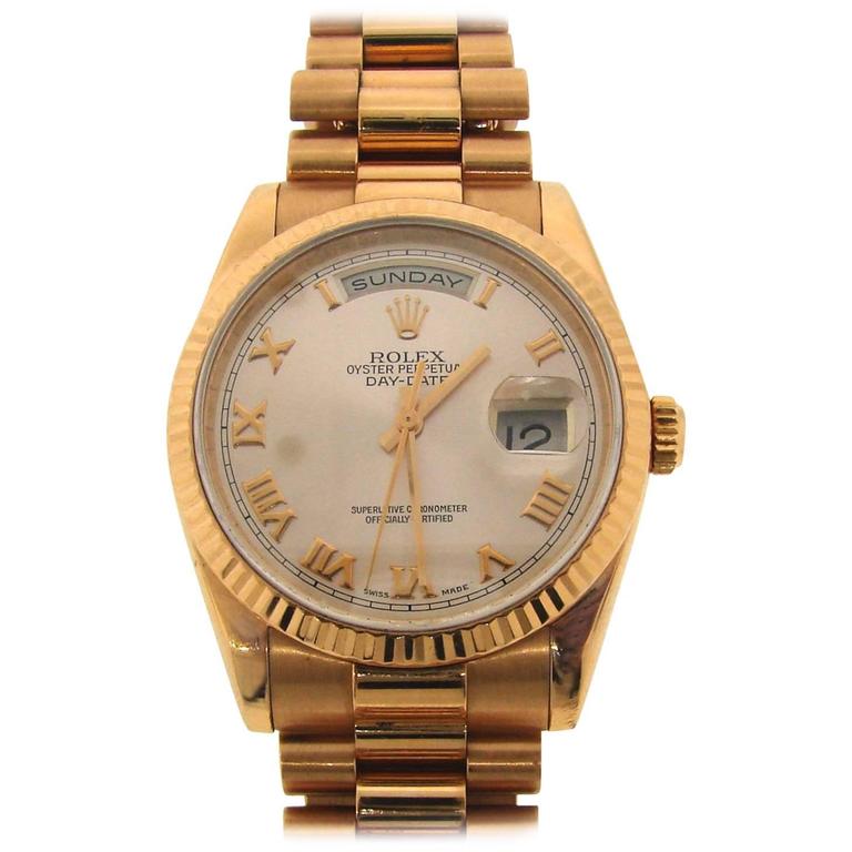 Rolex Rose Gold Oyster Perpetual Day-Date Wristwatch For Sale at 1stDibs