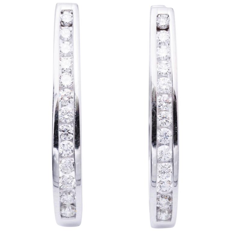 Classic Diamond White Gold Hoop Earrings For Sale At 1stdibs