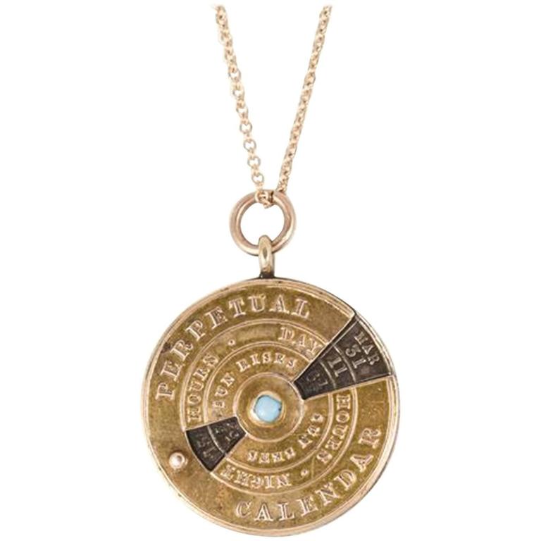 Victorian Perpetual Calendar Pendant with Turquoise at 1stDibs