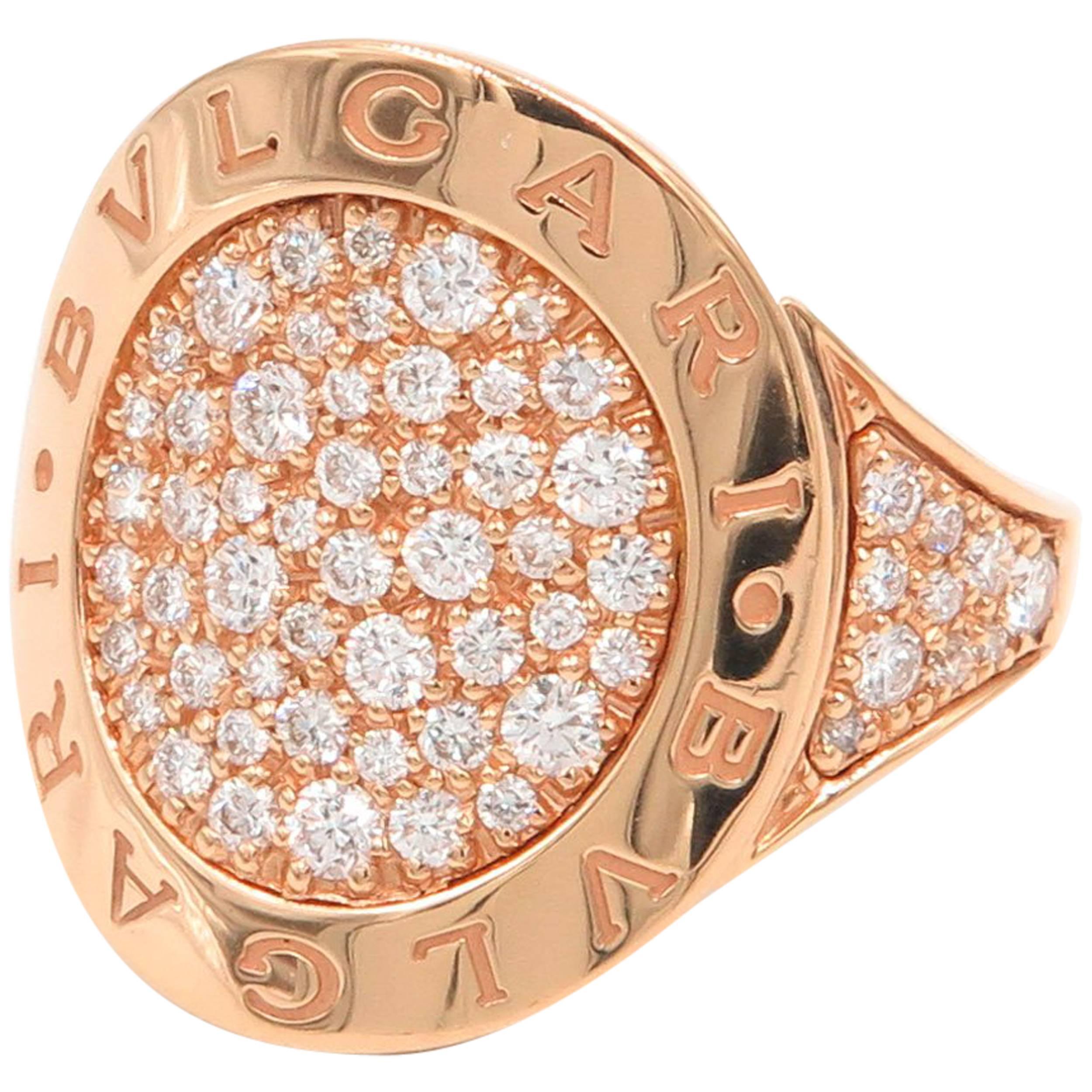 Bulgari White Gold Rose Gold Diamond Pave Ring at 1stDibs
