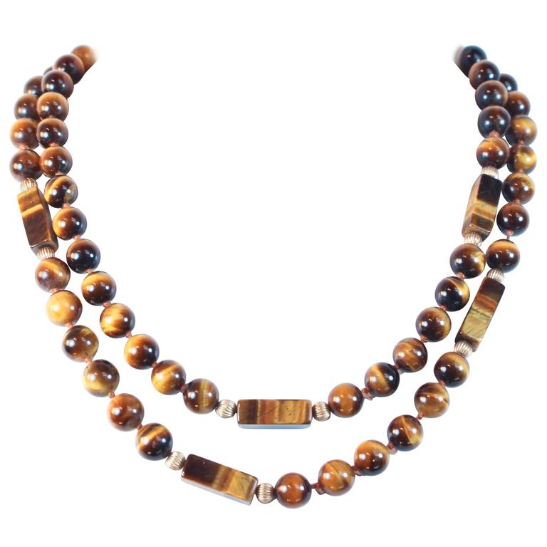 Tiger's Eye Gold Bead Necklace at 1stDibs