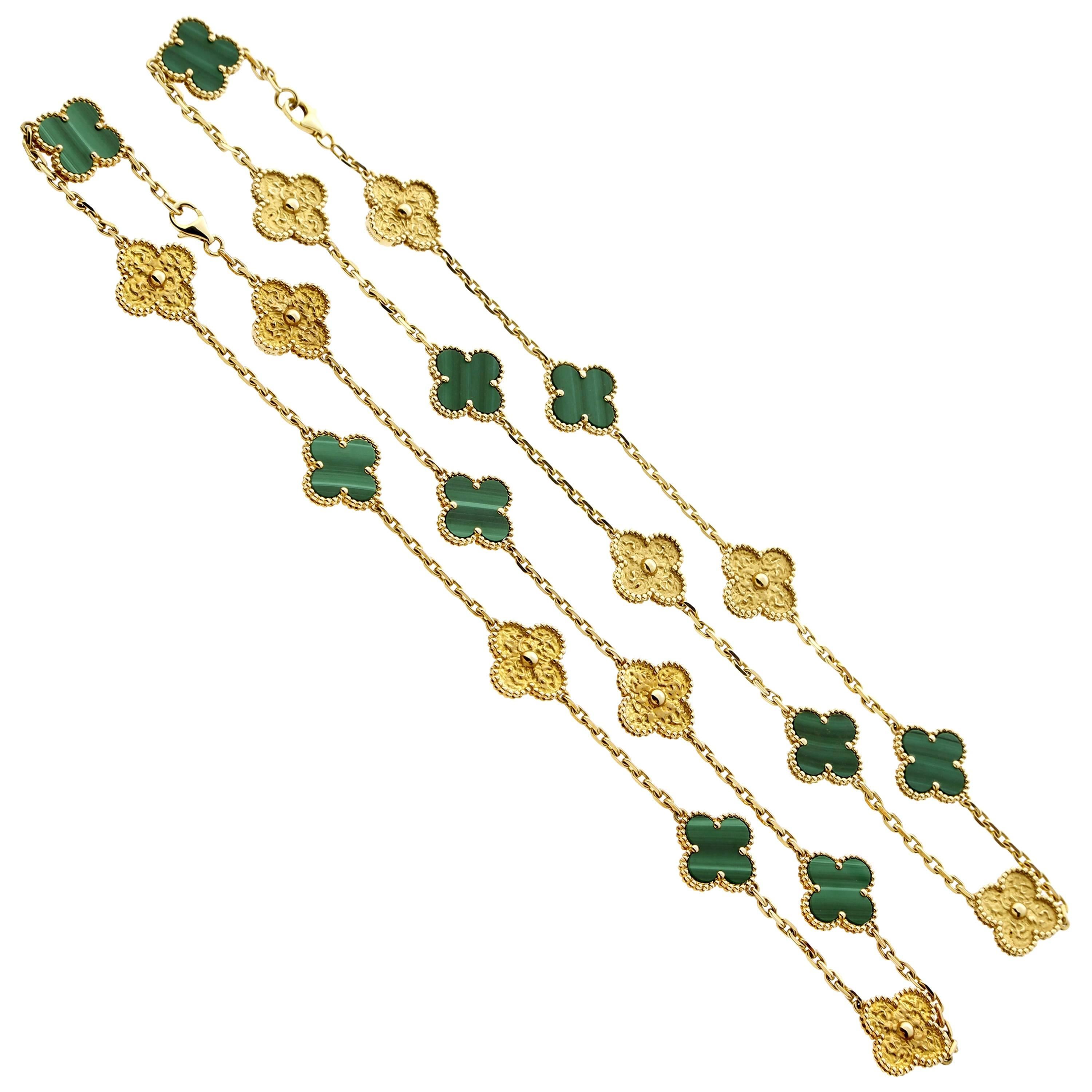 Van Cleef and Arpels Vintage Alhambra Set of Two Malachite Yellow Gold ...
