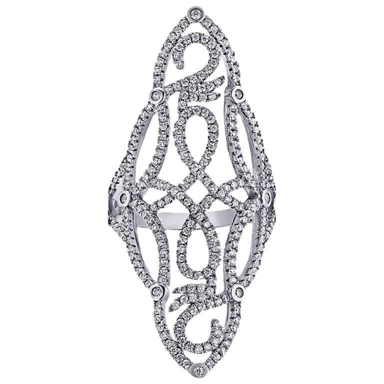 Long Diamond Gold Ring For Sale at 1stDibs