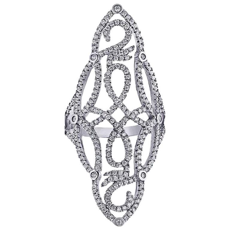 Long Diamond Gold Ring For Sale at 1stDibs