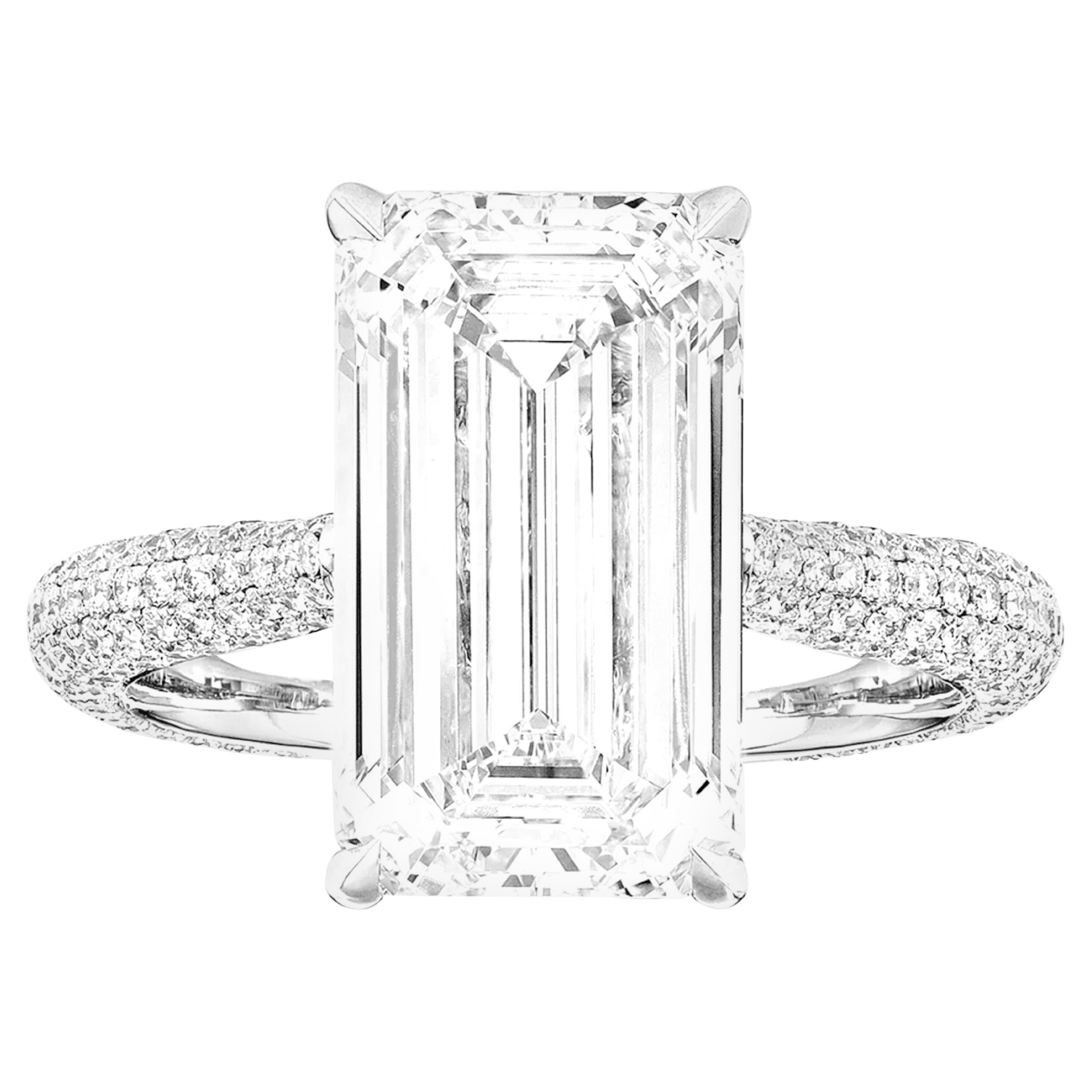 GIA Certified 24 Carat Emerald Cut Platinum Diamond Ring For Sale at ...