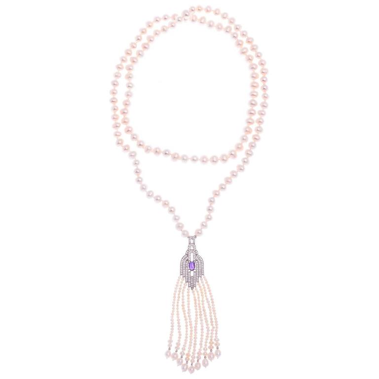 Freshwater Pearl Amethyst Sterling Silver Opera Length Necklace at 1stDibs