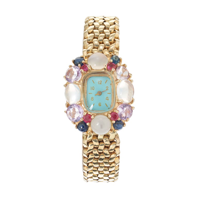 Lady's Ruby Sapphire Amethyst Moonstone Gold Wristwatch circa 1950s at ...