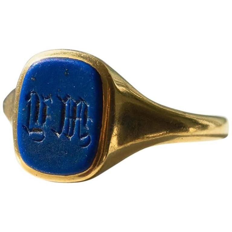London 1933 Lapis Lazuli LM Signet Ring at 1stDibs