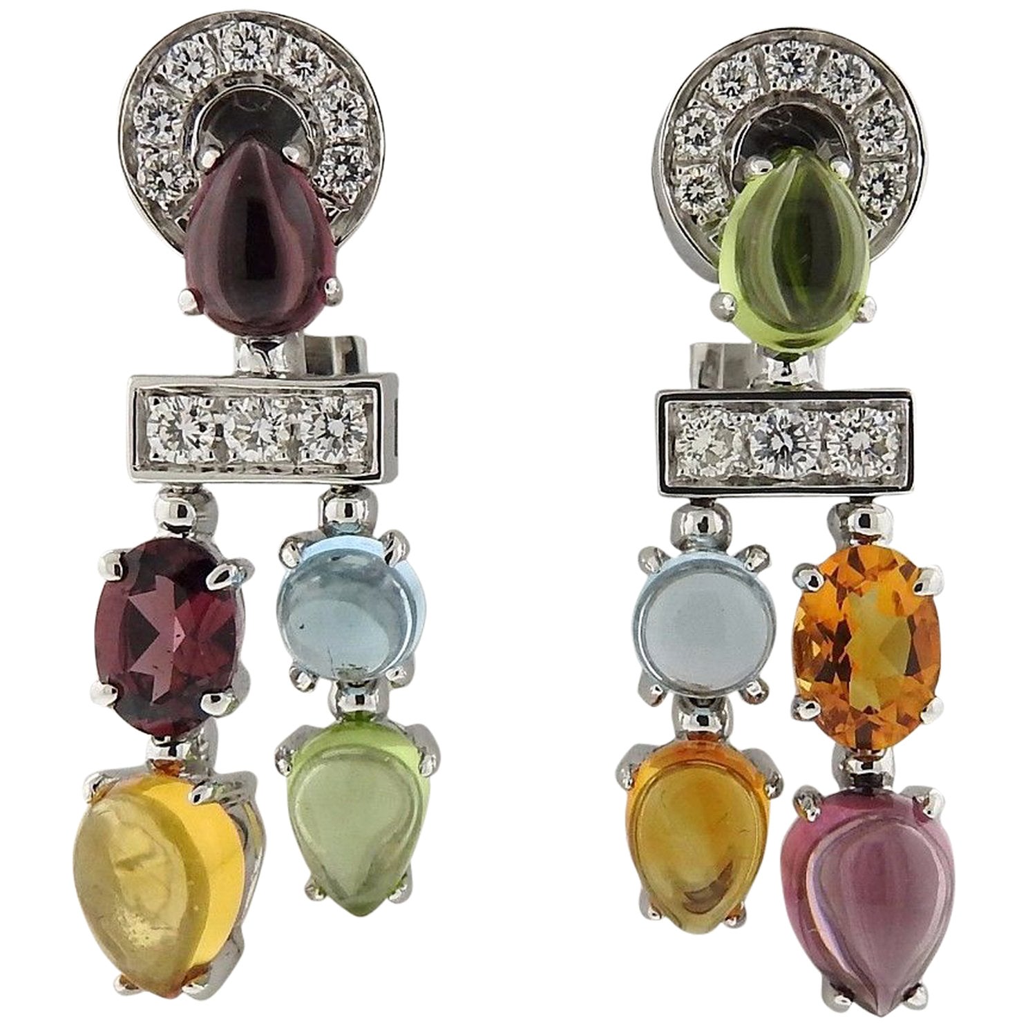 Bulgari Allegra Gold Diamond Multi Gemstone Pearl Earrings at 1stDibs