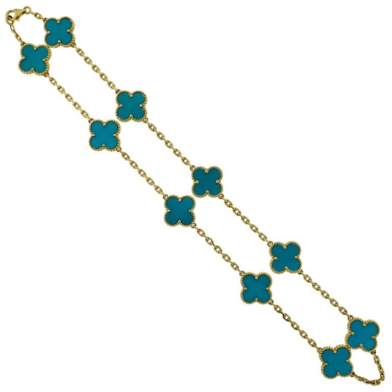 Van Cleef and Arpels Turquoise Vintage Alhambra Turquoise Ten Motif ...