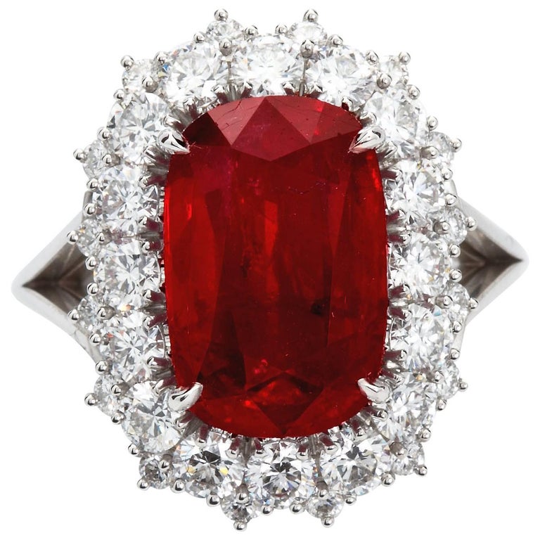 5.95 Carat Cushion Cut Pigeon Blood Ruby Ring GRS Cert at 1stDibs ...
