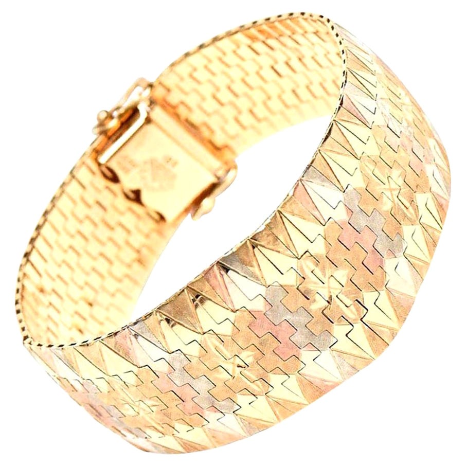 Bulgari Vintage Tri-Color Textured Gold Bracelet For Sale at 1stDibs ...