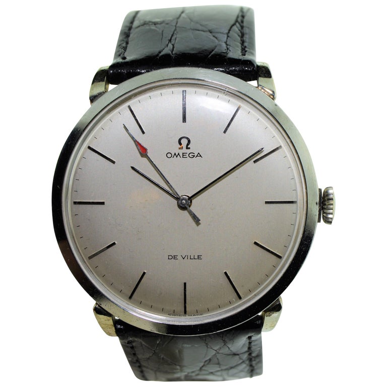 Omega Stainless Steel Oversized manual Watch, 1950s at 1stDibs