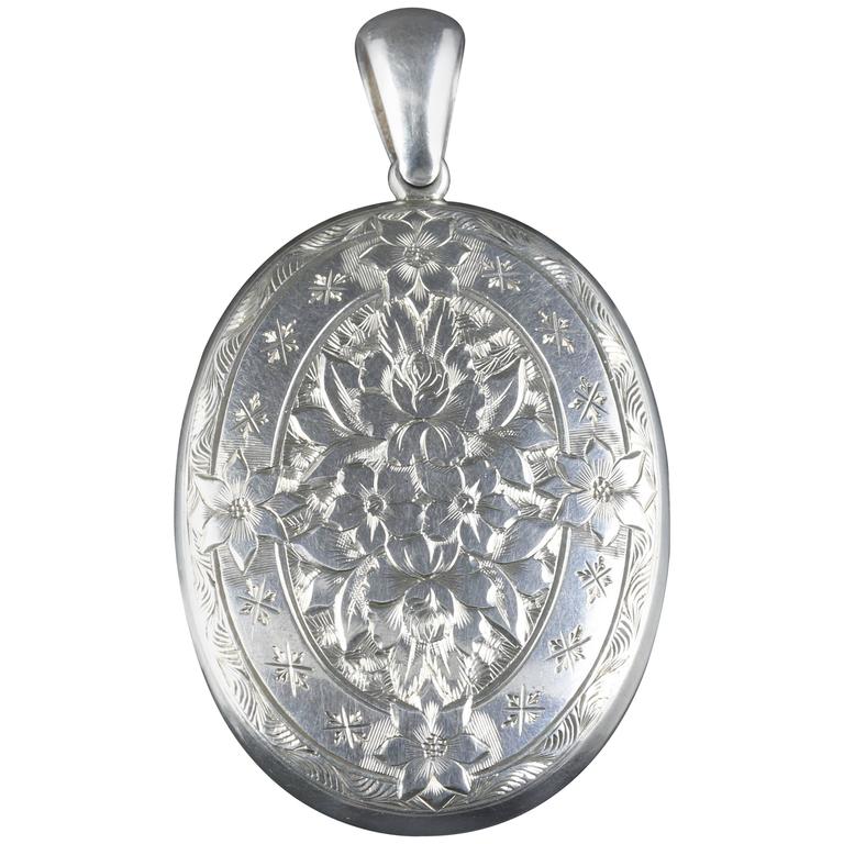 Antique Victorian Silver Locket Engraved, circa 1880 at 1stDibs
