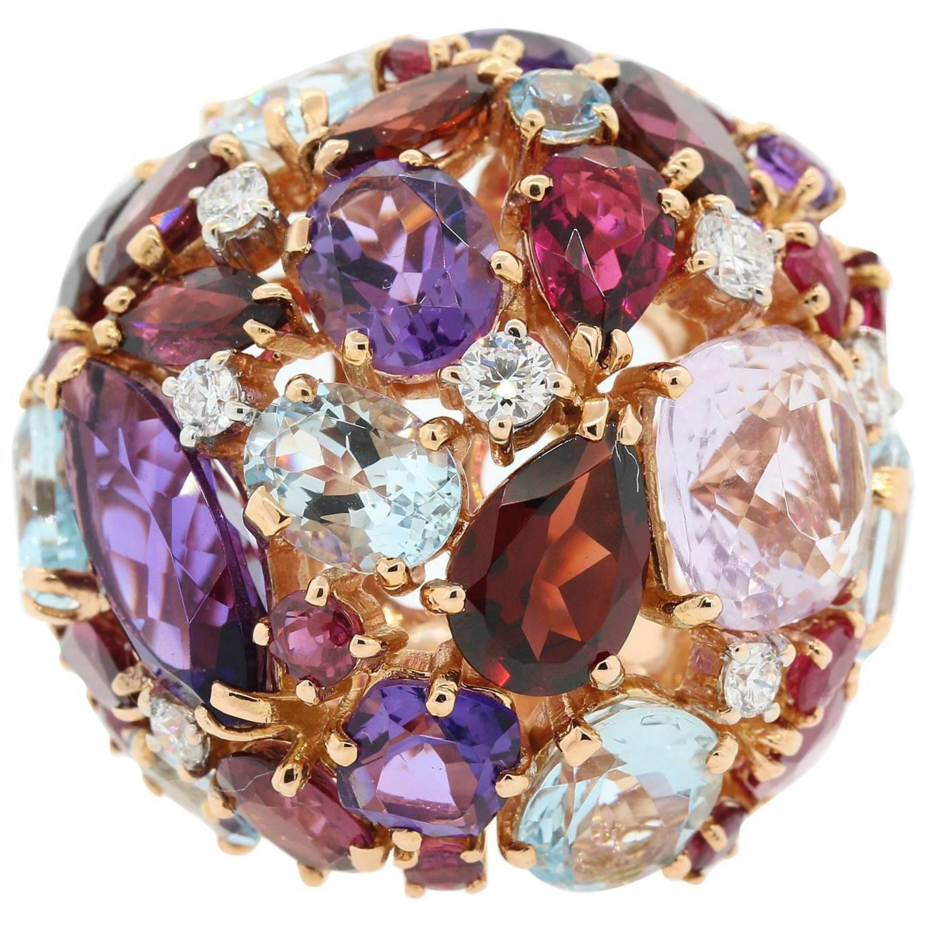 Medley of Color Gem Stones Rose Gold Ring at 1stDibs