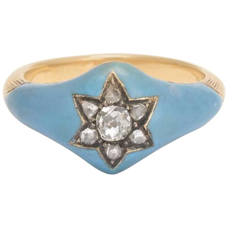 Victorian Blue Enamel Diamond Star Ring at 1stDibs