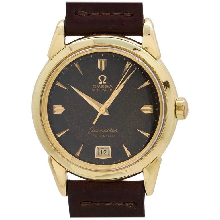 Omega Yellow Gold Seamaster Calendar Chocolate Wristwatch Model 2627 ...
