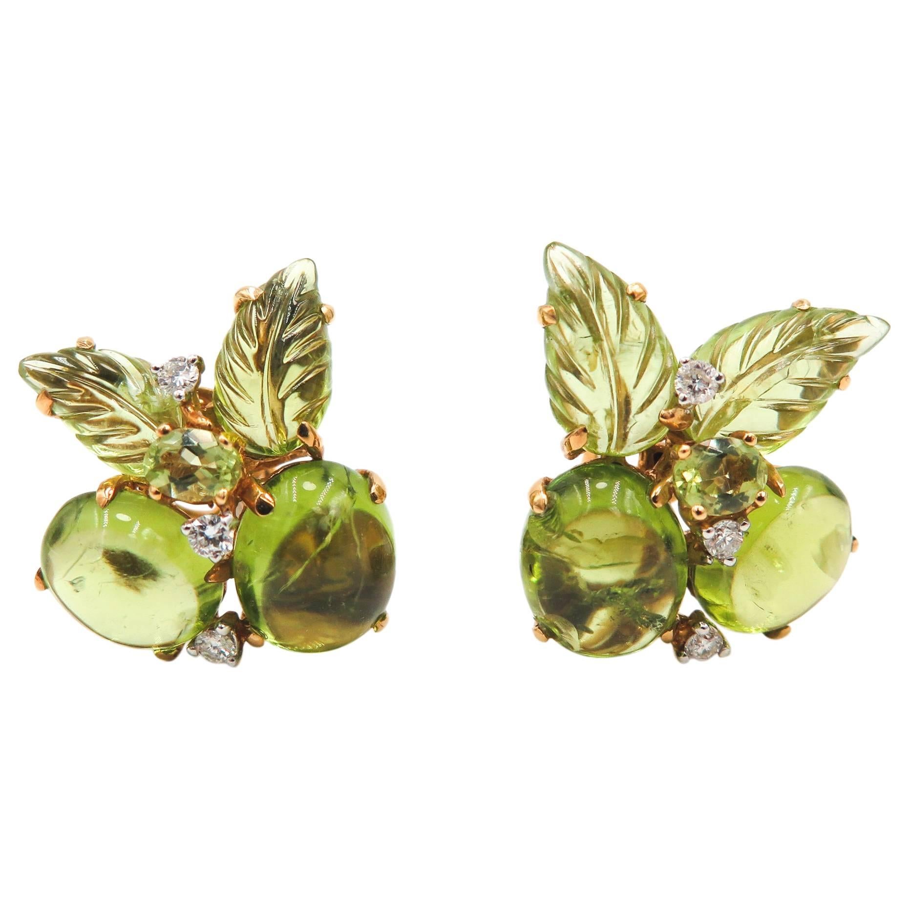 Peridot Carved Gold Earrings at 1stDibs