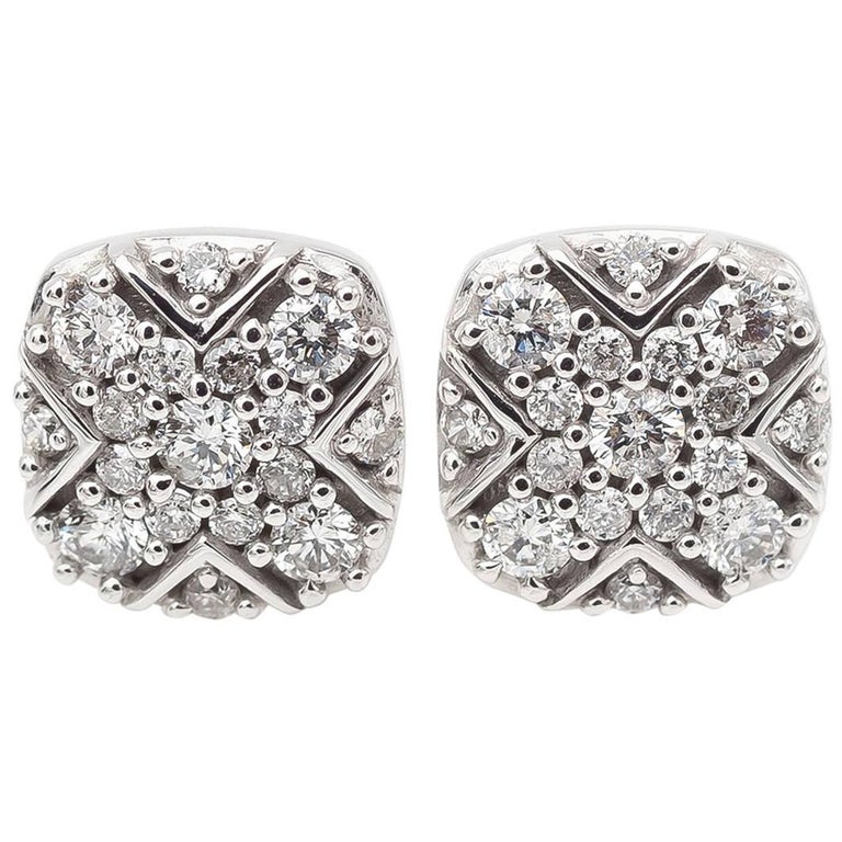 Square Diamond Stud Earrings with Round Diamonds in White Gold For Sale ...