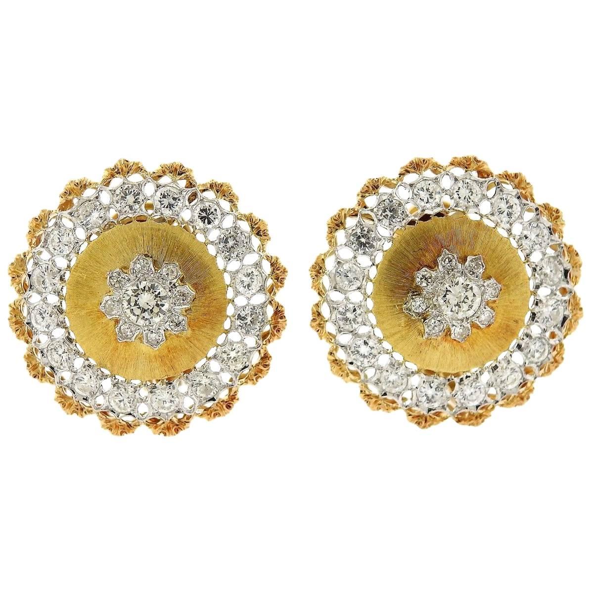 Buccellati Pearl Diamond Gold Leaf Earrings at 1stDibs
