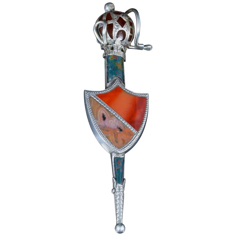 Antique Victorian Scottish Dirk Dagger Brooch Dated 1873 at 1stDibs