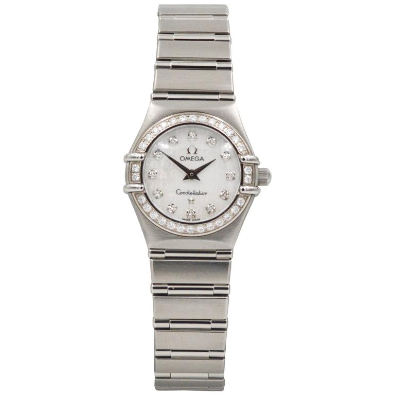 Omega Ladies Stainless Steel Diamond Dial Diamond Bezel Quartz ...