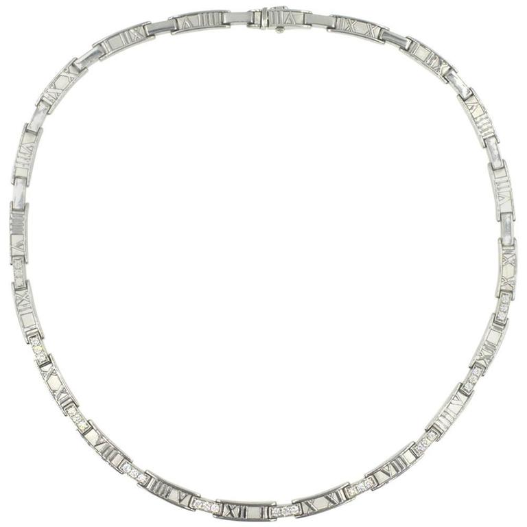 Tiffany and Co. Atlas Diamond White Gold Station Collar Necklace at 1stDibs