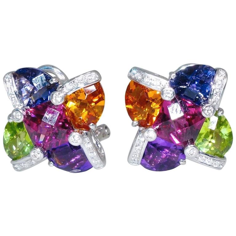 Colored Stone and Diamonds Earrings at 1stDibs