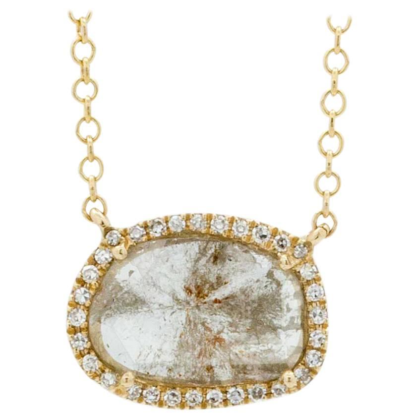 Contemporary Yellow Gold Diamond Slice Pendant Chain Necklace For Sale ...