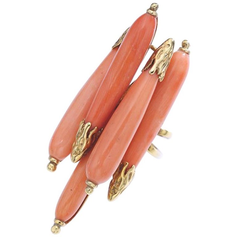 Pierre Sterle Coral and Gold Ring, 1960s For Sale at 1stDibs