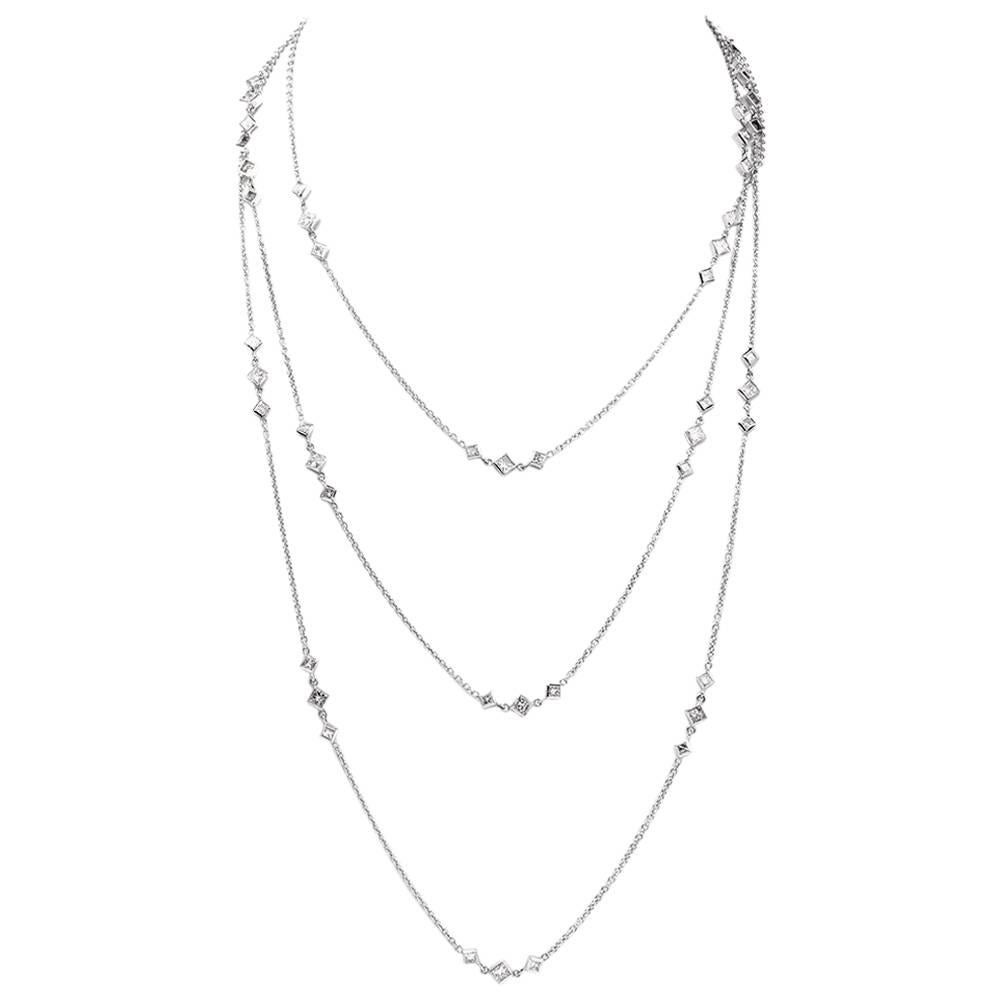 Long Princess Diamond by the Yard Diamond Gold Chain Necklace For Sale ...