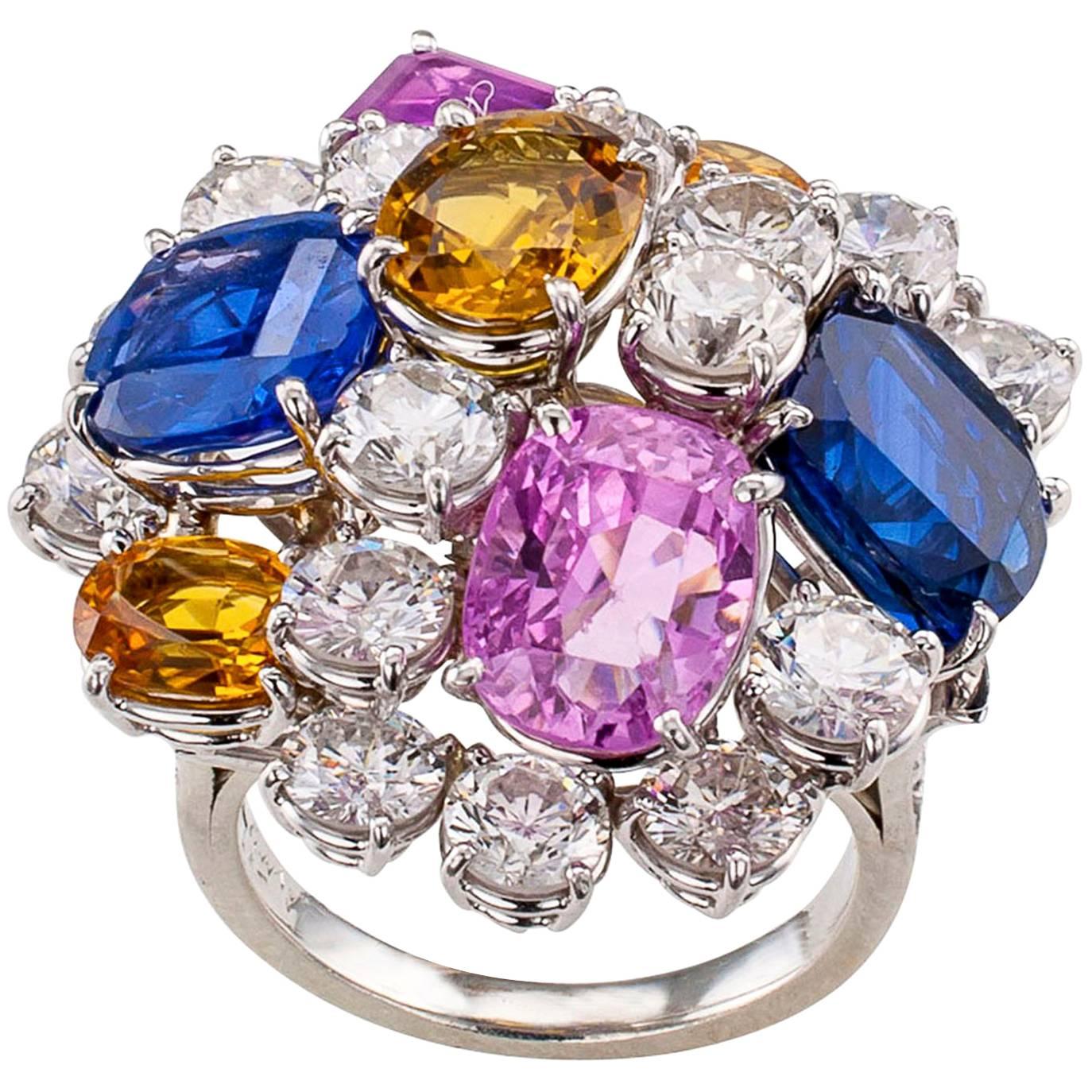 Ruser 1950s Diamond Sapphire Platinum Cocktail Ring at 1stDibs ...