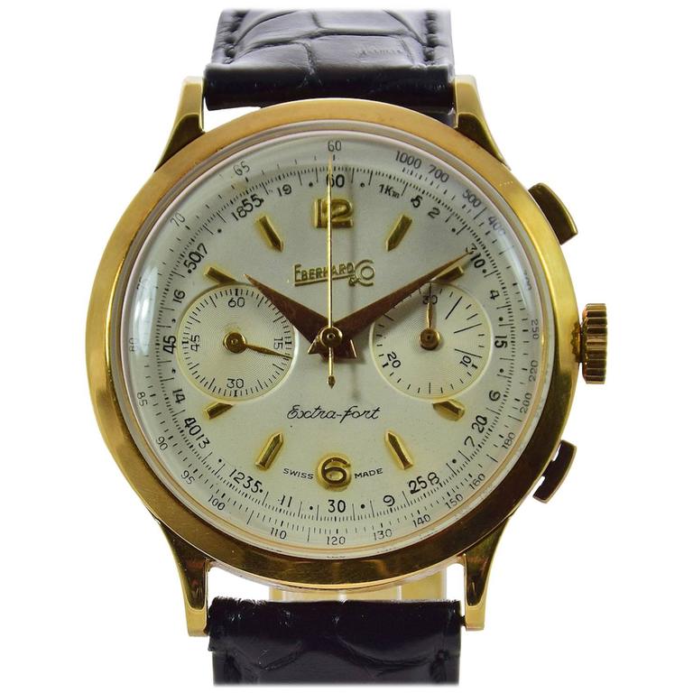 Eberhard and Co. Yellow Gold Extra-Fort Chronograph manual Wristwatch ...