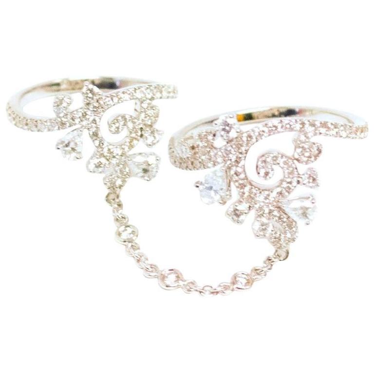 Bespoke Diamond White Gold Double Ring For Sale at 1stDibs