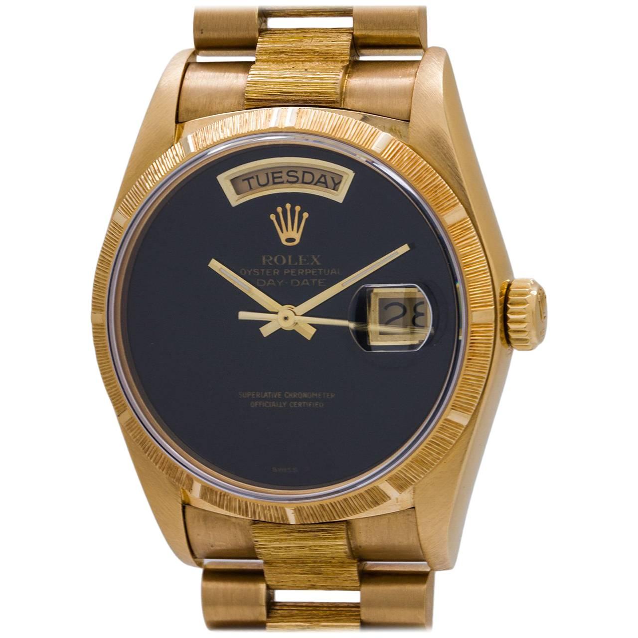 Rolex Yellow Gold Bark Onyx Dial Day Date Model 18048, circa 1980s at ...