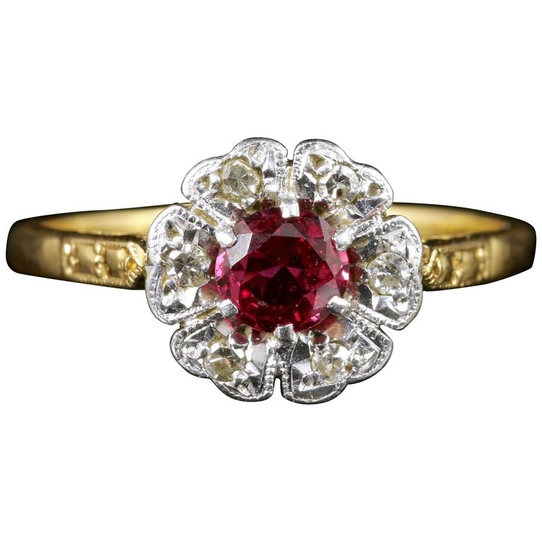 Antique Victorian Ruby Diamond Cluster Ring 18 Carat Gold Platinum at ...