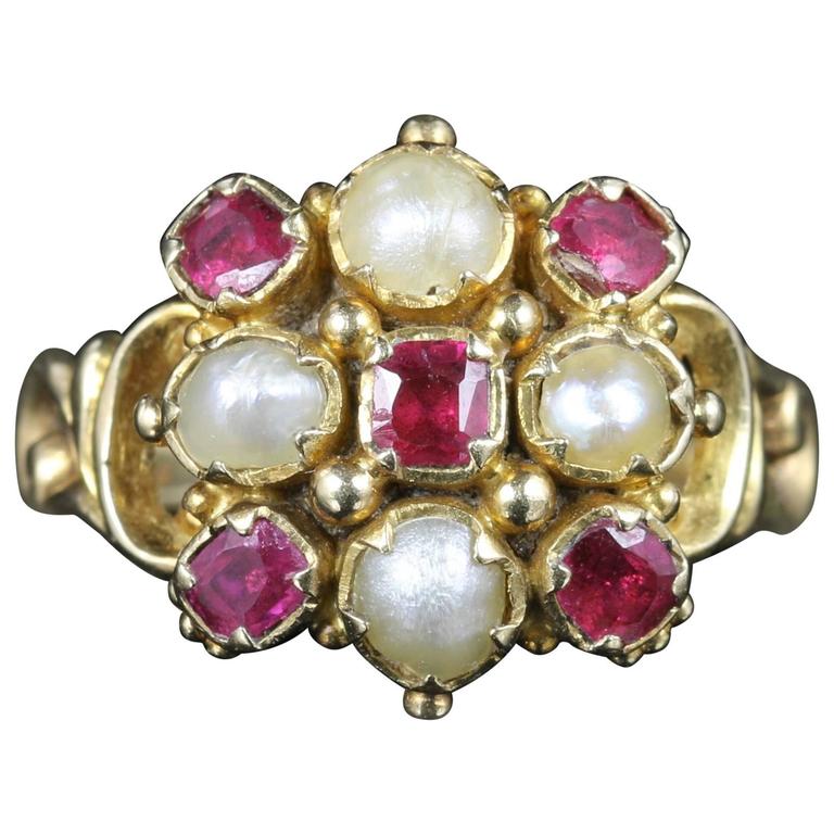 Antique Georgian Ruby Pearl Ring 18 carat Gold, circa 1800 at 1stDibs