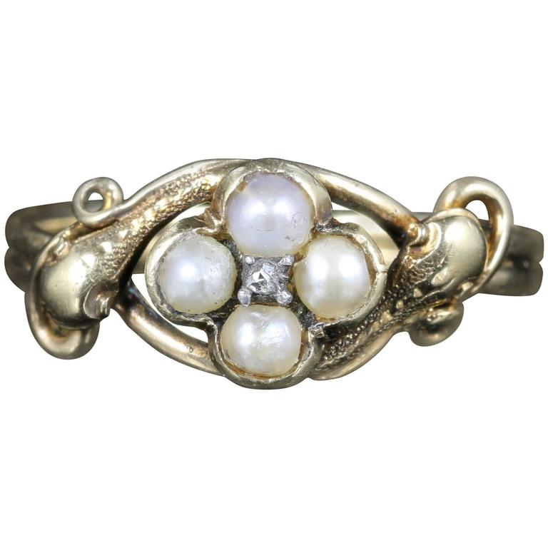 Antique Georgian Diamond Pearl Snake Ring 18 Carat Gold, circa 1800 at ...