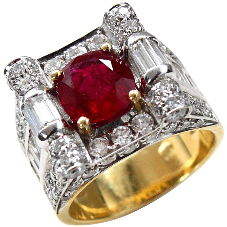 Retro Ruby Diamond Cocktail Ring at 1stDibs