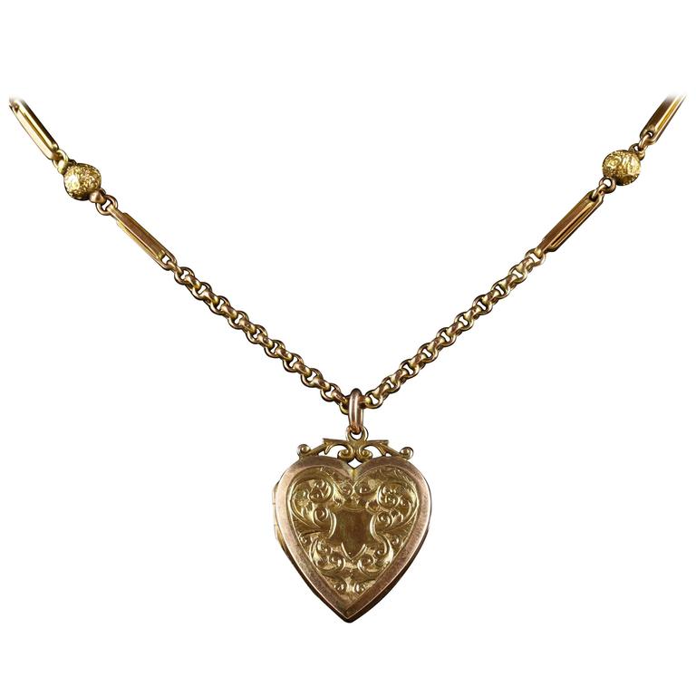 Antique Victorian Gold Heart Locket and Chain circa 1900 at 1stDibs ...