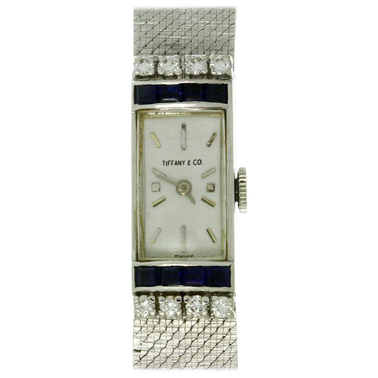 Tiffany and Co. Ladies White Gold Diamond Blue Sapphire mechanical ...