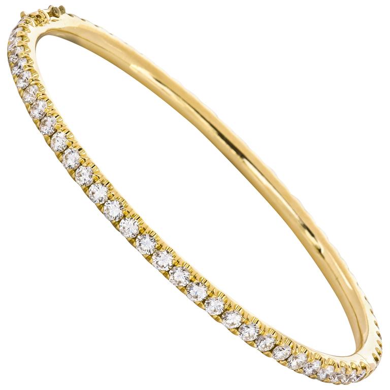 Diamond Yellow Gold Bangle Bracelet at 1stDibs