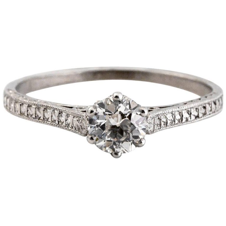 1910 Edwardian GIA Certified .33 Carat Diamond Platinum Engagement Ring ...