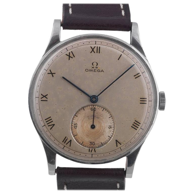 Omega Stainless Steel Large Silvered Dial Roman Numerals Manual Wind ...