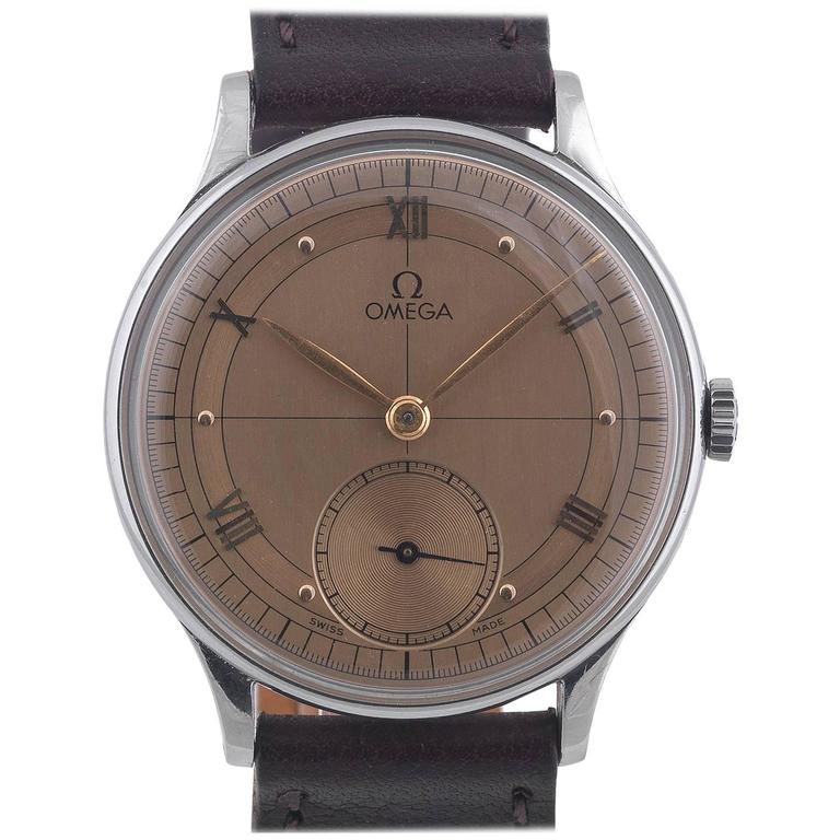 Omega Stainless Steel Gilt Dial Roman Numerals Wristwatch Ref 2900 at ...